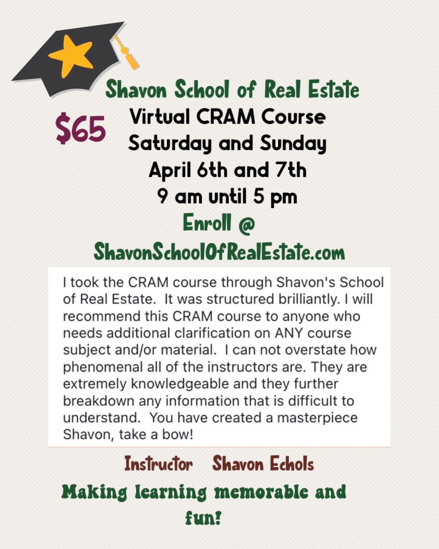 Virtual Superstar Cram Course weekend – Shavon School of Real Estate